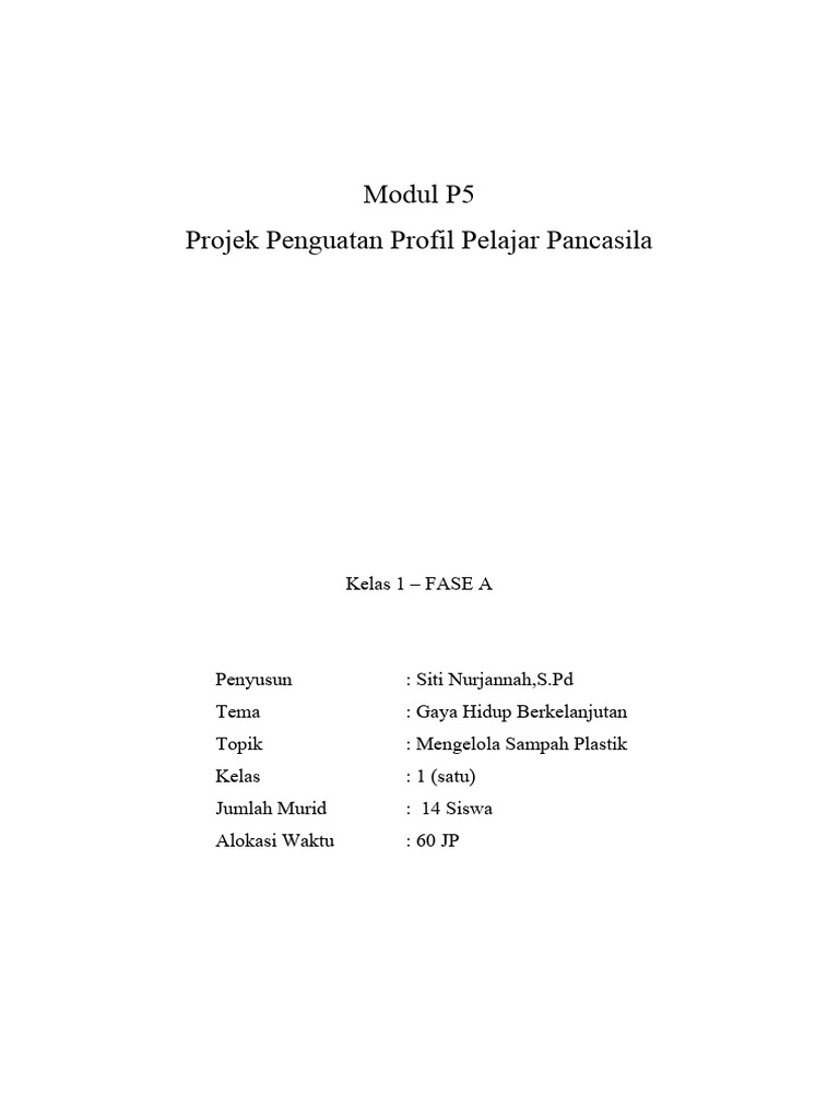 Modul P5 Projek Penguatan Profil Pelajar Pancasila: Kelas 1 - FASE A | PDF