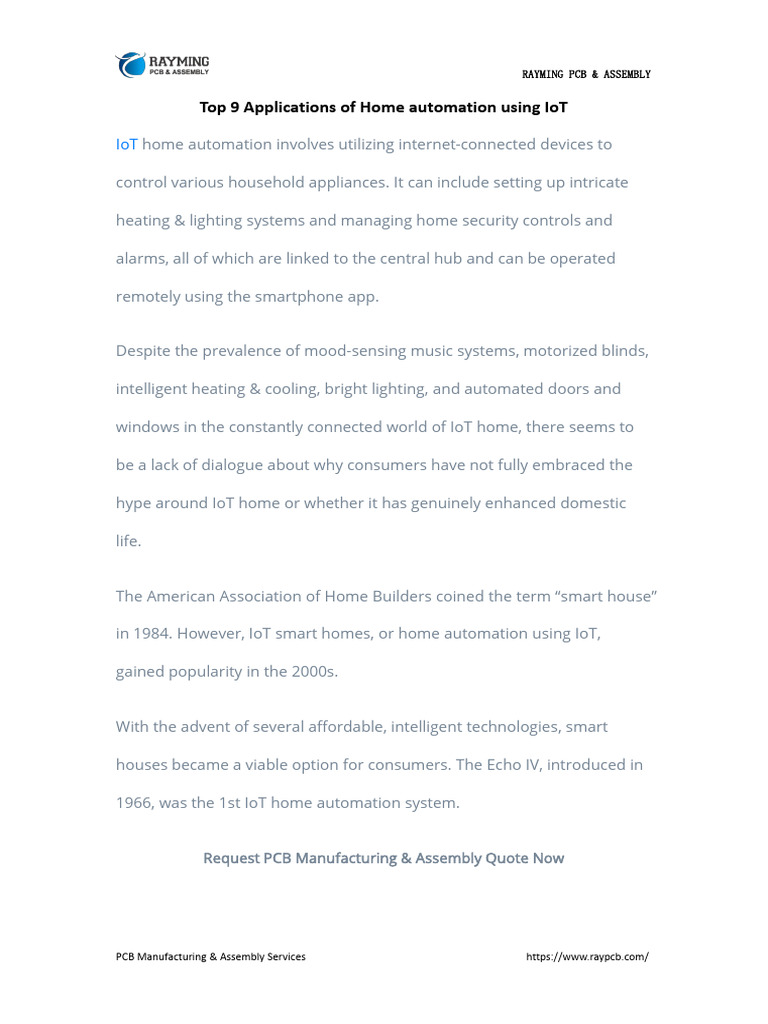 Top 9 Applications of Home Automation Using IoT | PDF | Internet Of Things | Home Automation