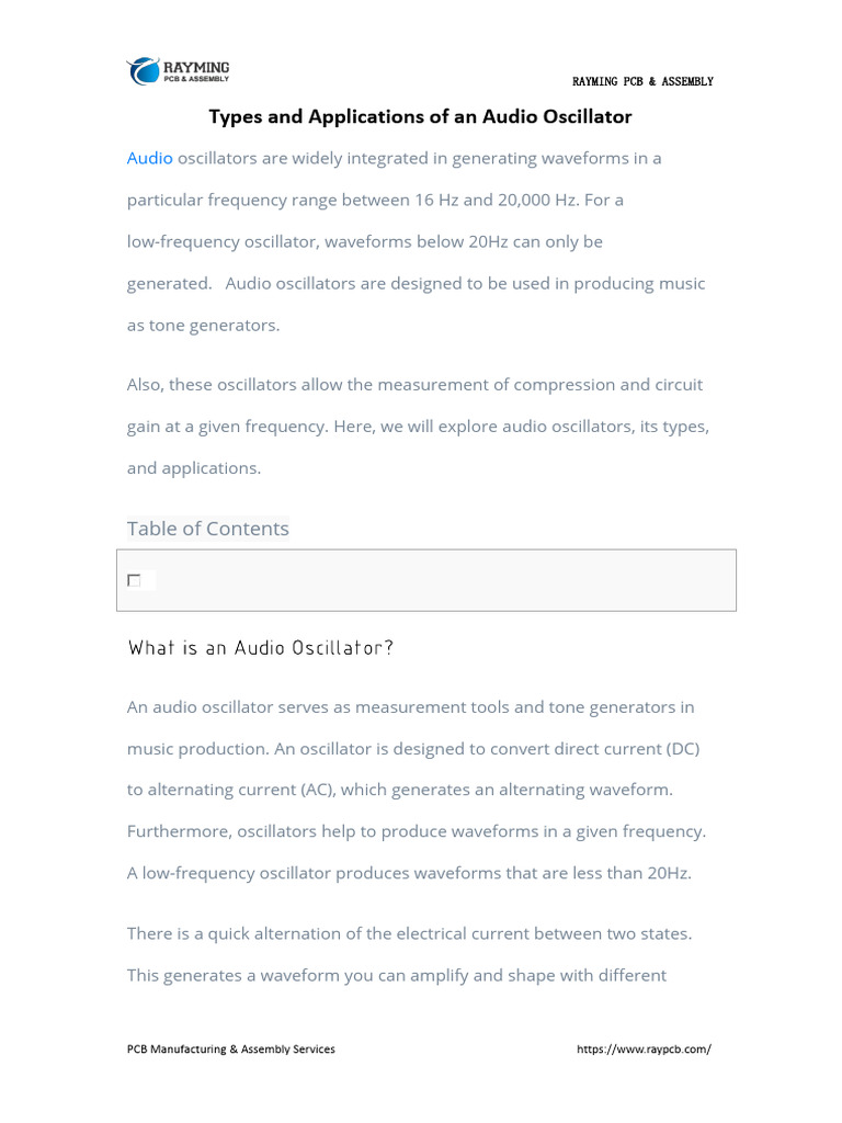 Audio Oscillator Types & Applications | PDF | Electronic Oscillator ...