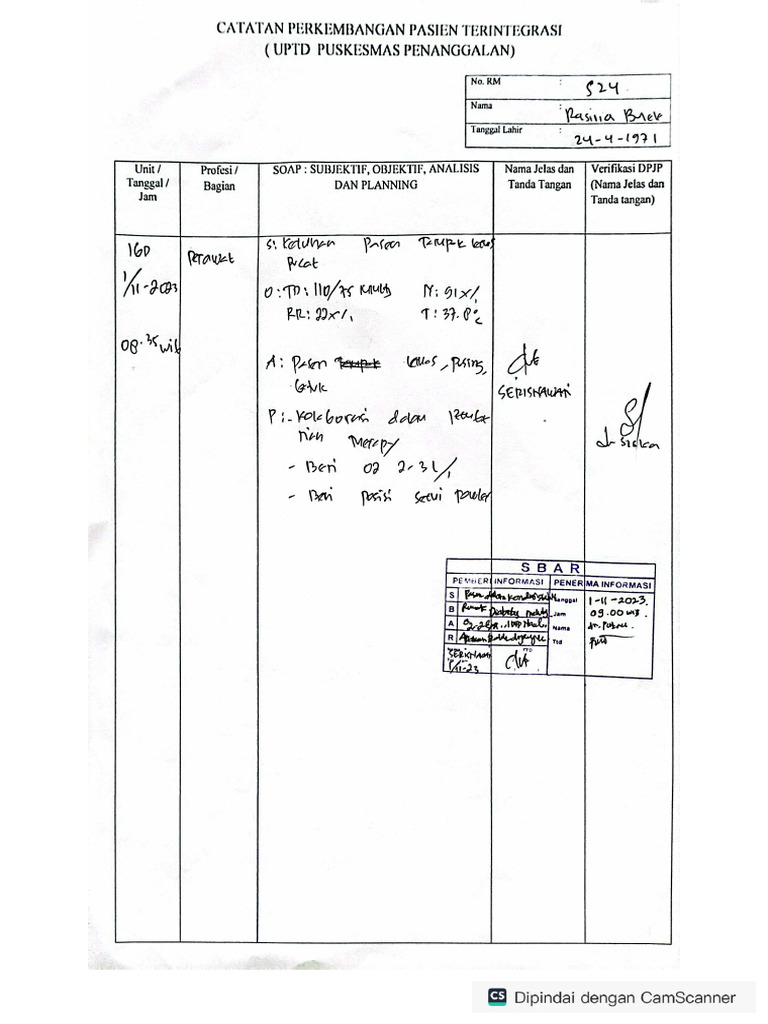 3.7.1.b.1 Bukti Komunikasi (SBAR Dan TBAK) Dengan Fasilitas Rujukan | PDF