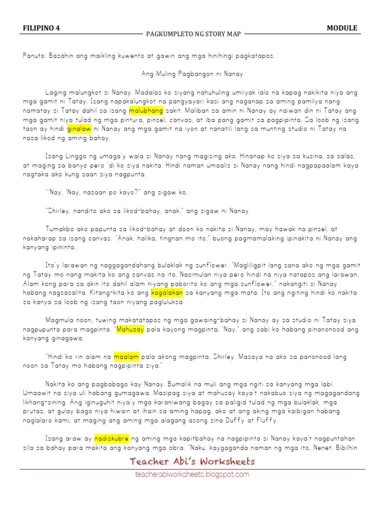 Fil 4 - Pagkumpleto NG Story Map | PDF