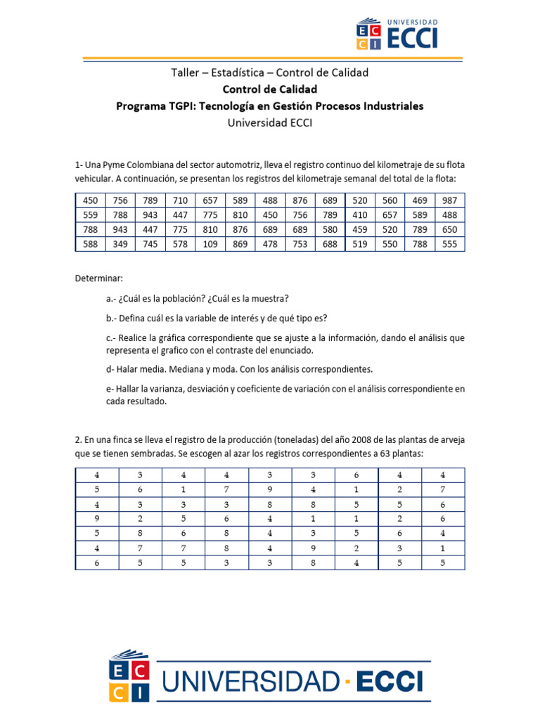 Taller C1 - Estadistica - Control de Calidad | PDF | Diferencia | Análisis