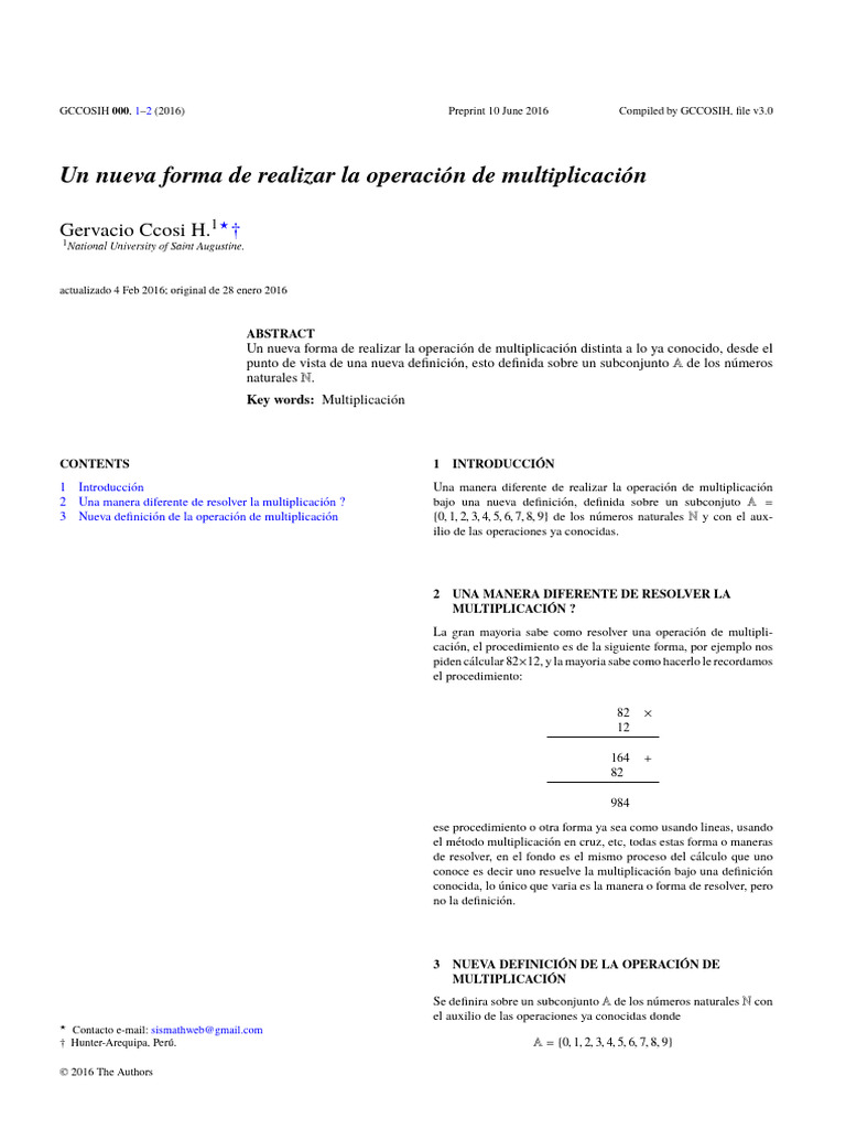 Una Nueva Forma De Realizar La Multiplicacion Gervacio Ccosi H Z