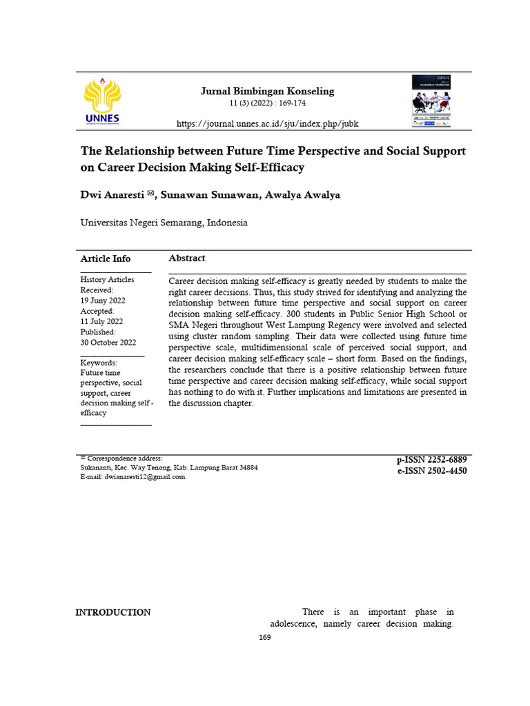 Future Time Perspective's Role in Career Self-Efficacy | PDF | Self ...