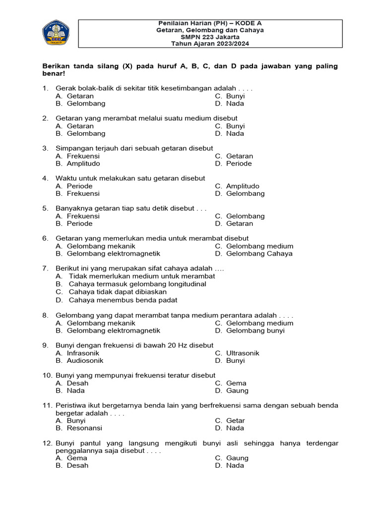 PH Getaran, Gelombang Dan Cahaya-Kode A | PDF | Seni | Sains & Matematika