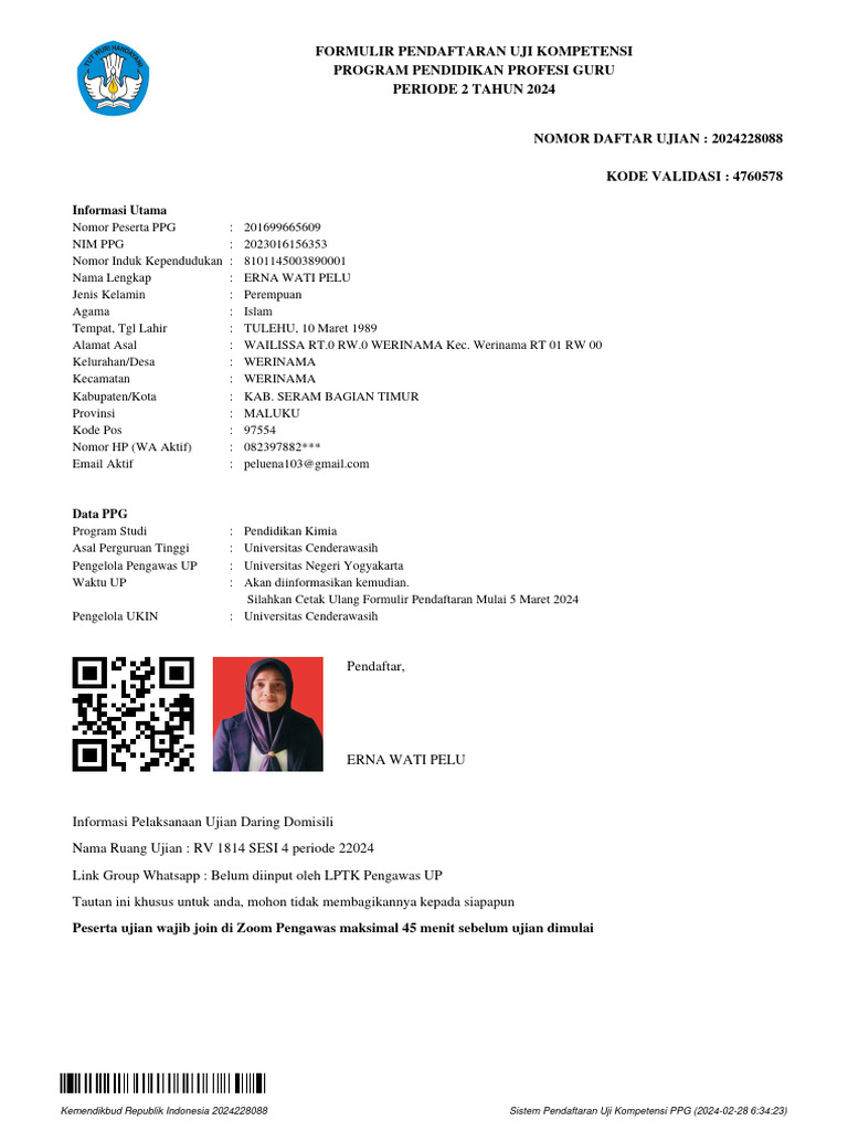Formulir Pendaftaran Ukmppg 2024228088 Ena Pelu | PDF