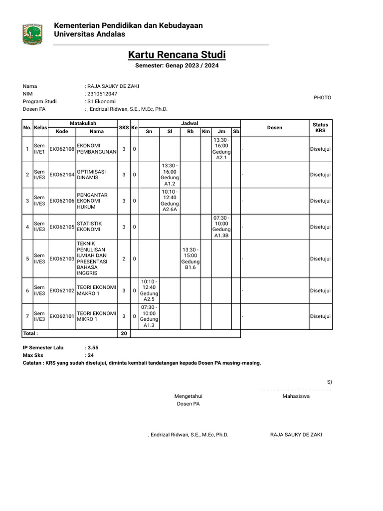 Contoh Kartu Rencana Study | PDF