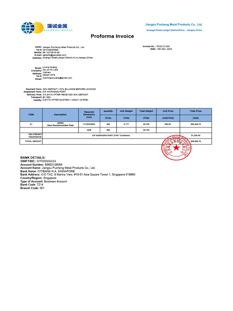 12.13 CIF Quotation From Tracy | PDF | Money | Financial Services