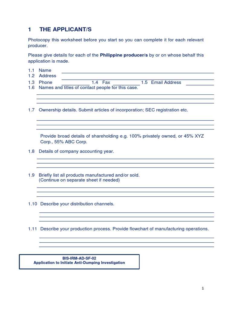 Application To Initiate Dumping Investigation | PDF | Dumping (Pricing Policy) | Prices