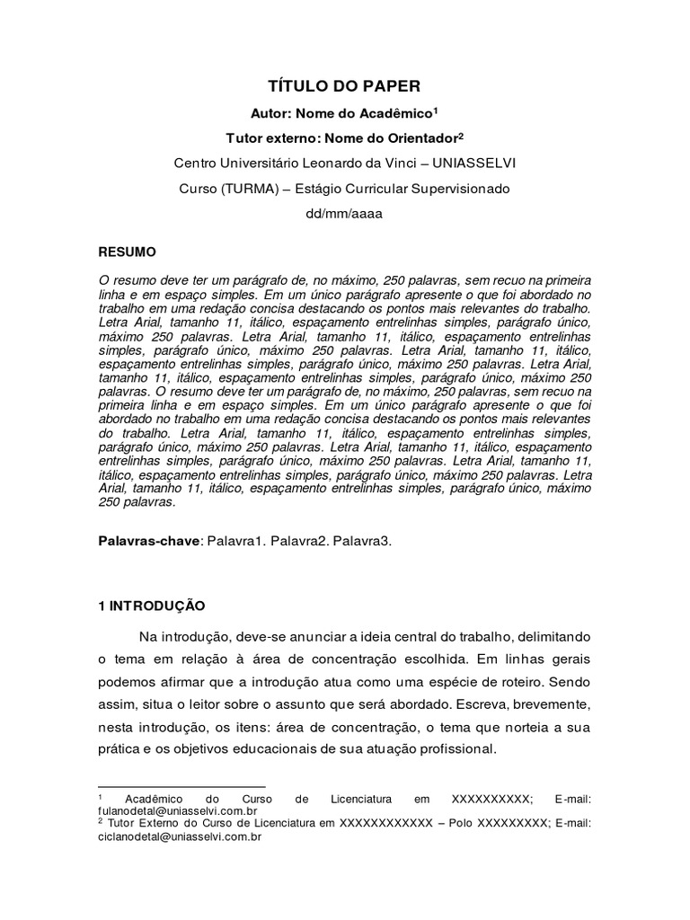 Modelo Relatório de Estágio | PDF