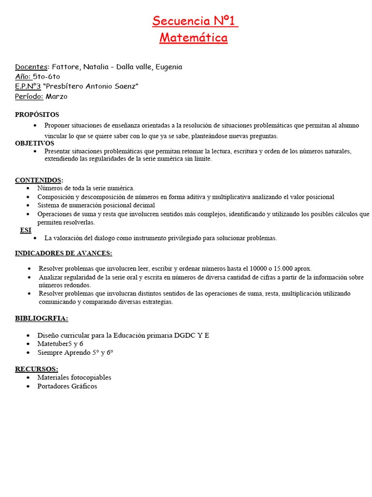 Secuencia 1 Matematica | PDF | Matemáticas