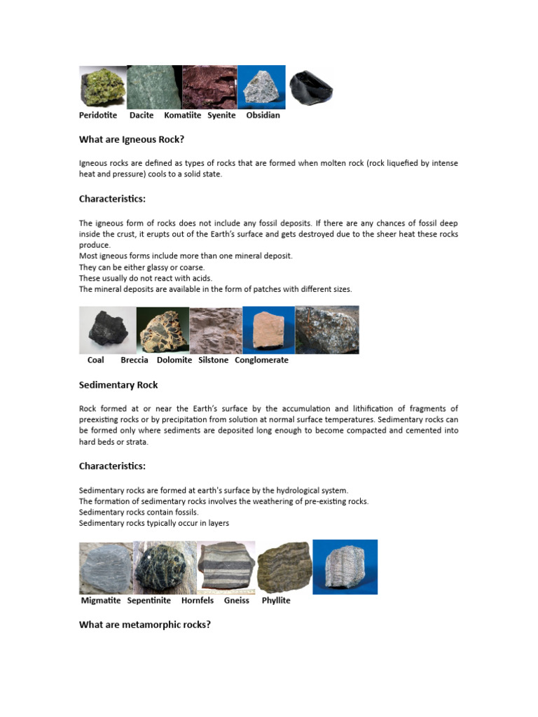 Types and Characteristics of Rocks | PDF