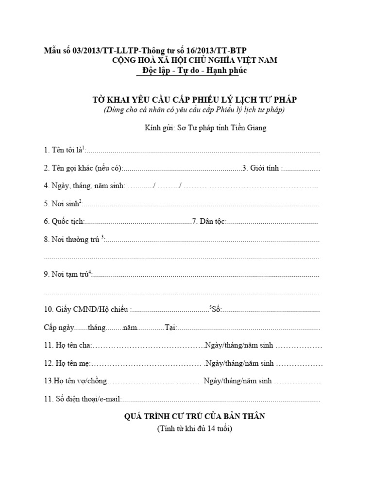 Mau So 03-2013-TT-LLTP | PDF