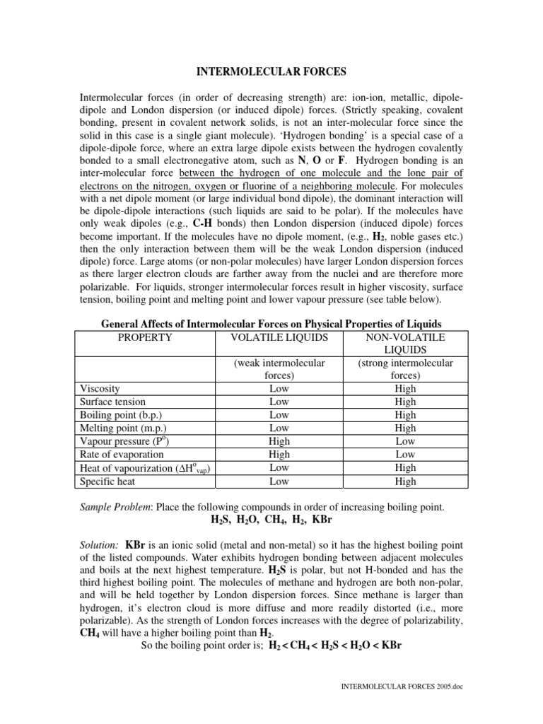 INTERMOLECULAR FORCES 2005 | PDF