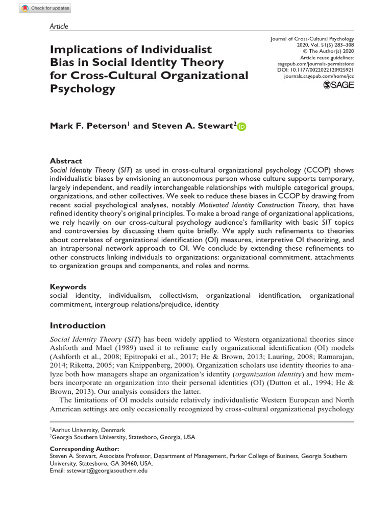 Implications of Individualist Bias in Social Identity Theory For Cross Cultural Organizational ...