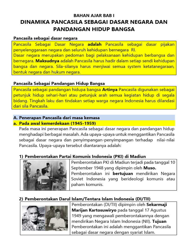 Bahan Ajar BAB 1. Dinamika Pancasila Sebagai Dasar Negara Dan Pandangan Hidup Bangsa | PDF | Politik