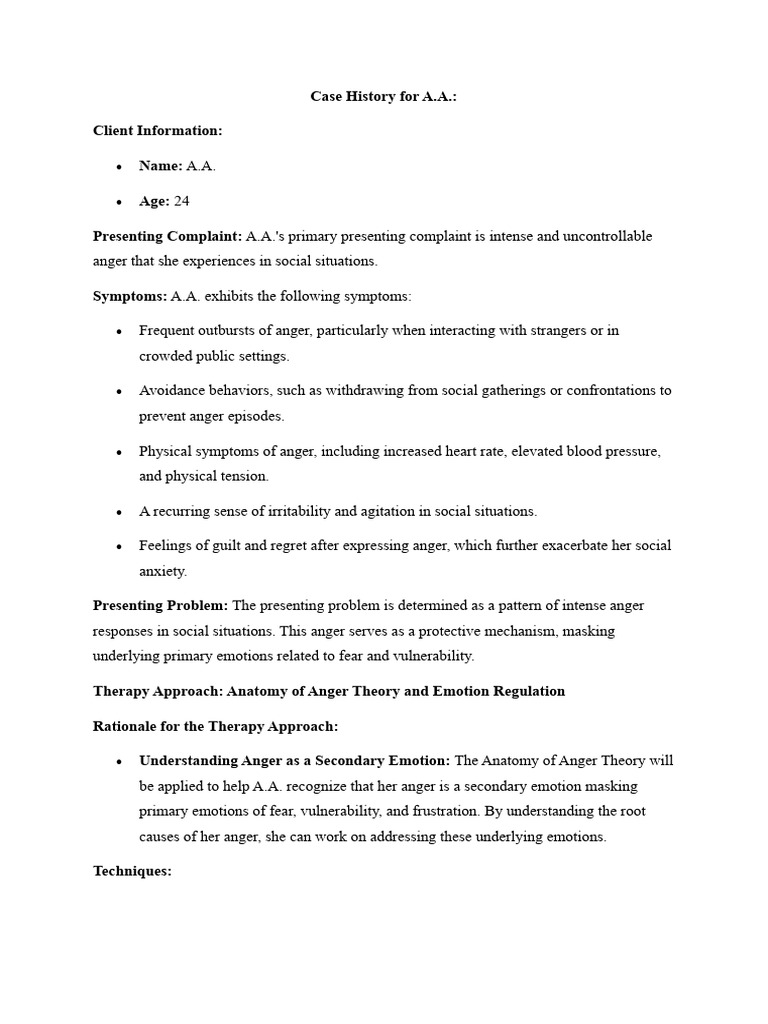 TOC Case History For A AoA | PDF | Anger | Emotions