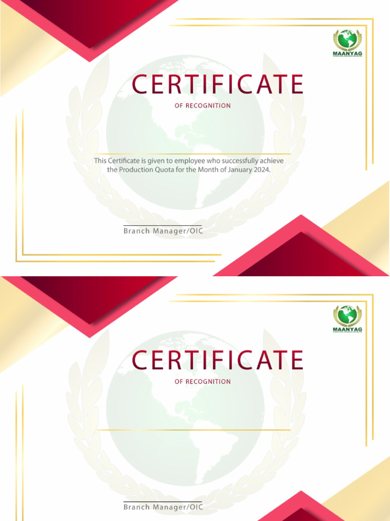 CERTIFICATE OF RECOGNITION For Production Quota | PDF