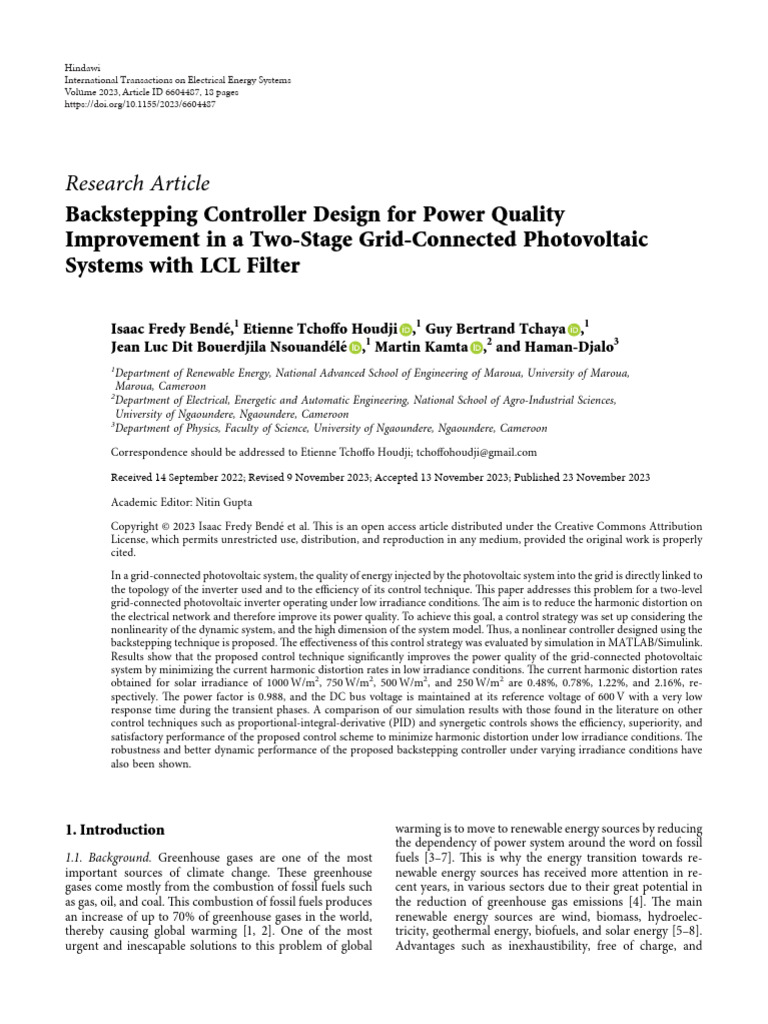 Backstepping Controller Design For Power Quality Improvement In A Two Stage Grid Connected