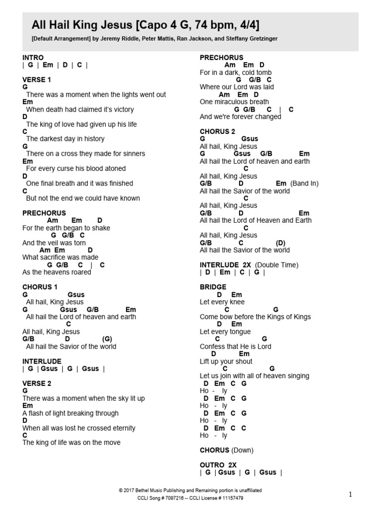 All Hail King Jesus Capo 4 G Chords | PDF | Song Structure | Musical Forms