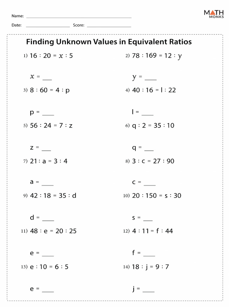 Use Equivalent Ratios To Find The Unknown Value Worksheets | PDF