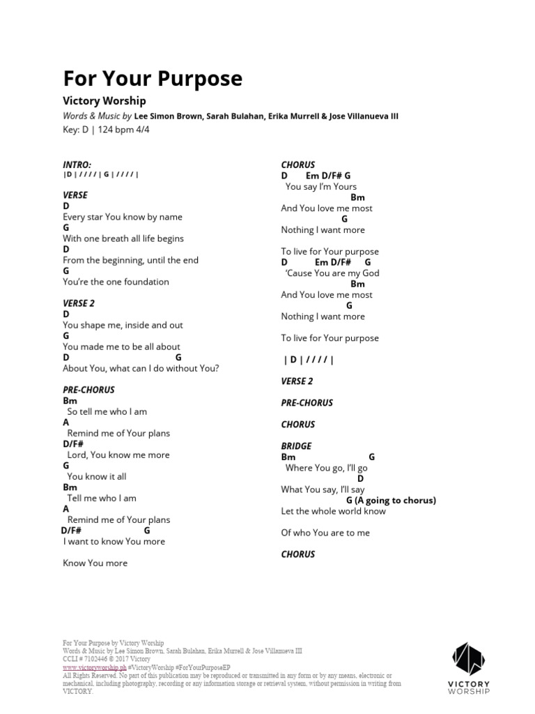 For Your Purpose For Your Purpose Victory Worship | PDF | Song ...