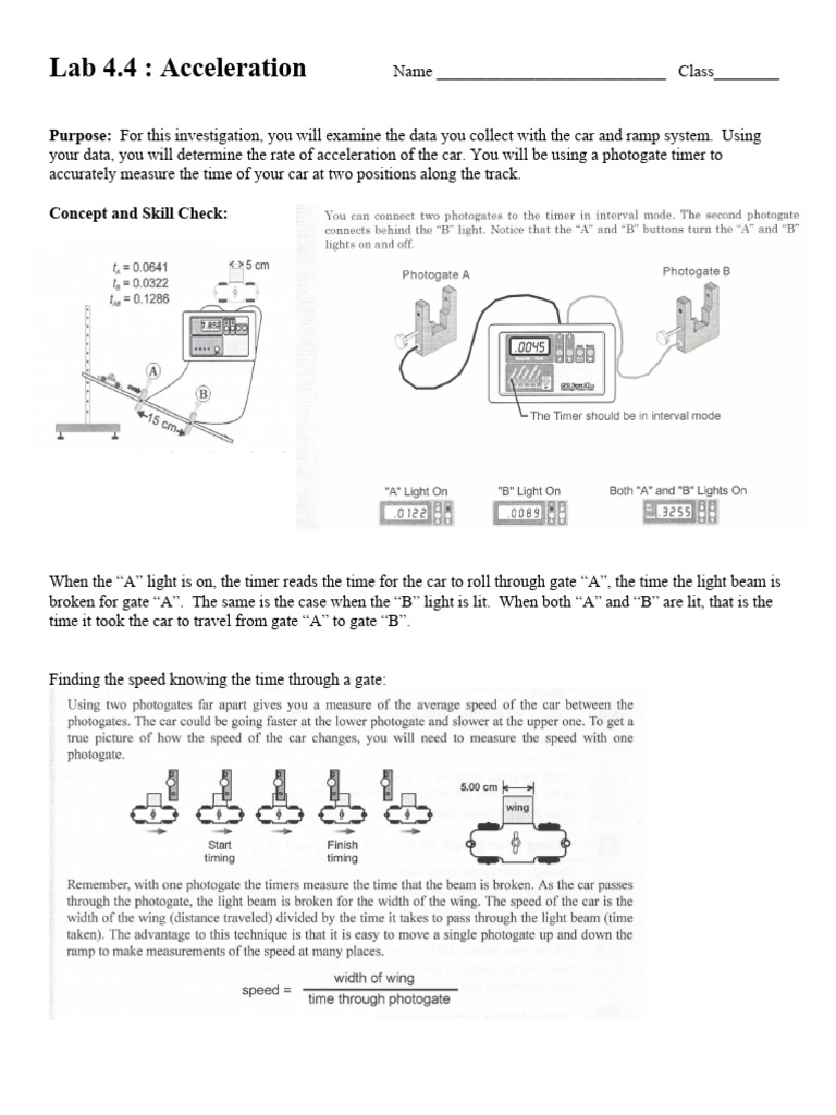 Lab 4.4 Acceleration With Photogates | PDF | Timer | Speed