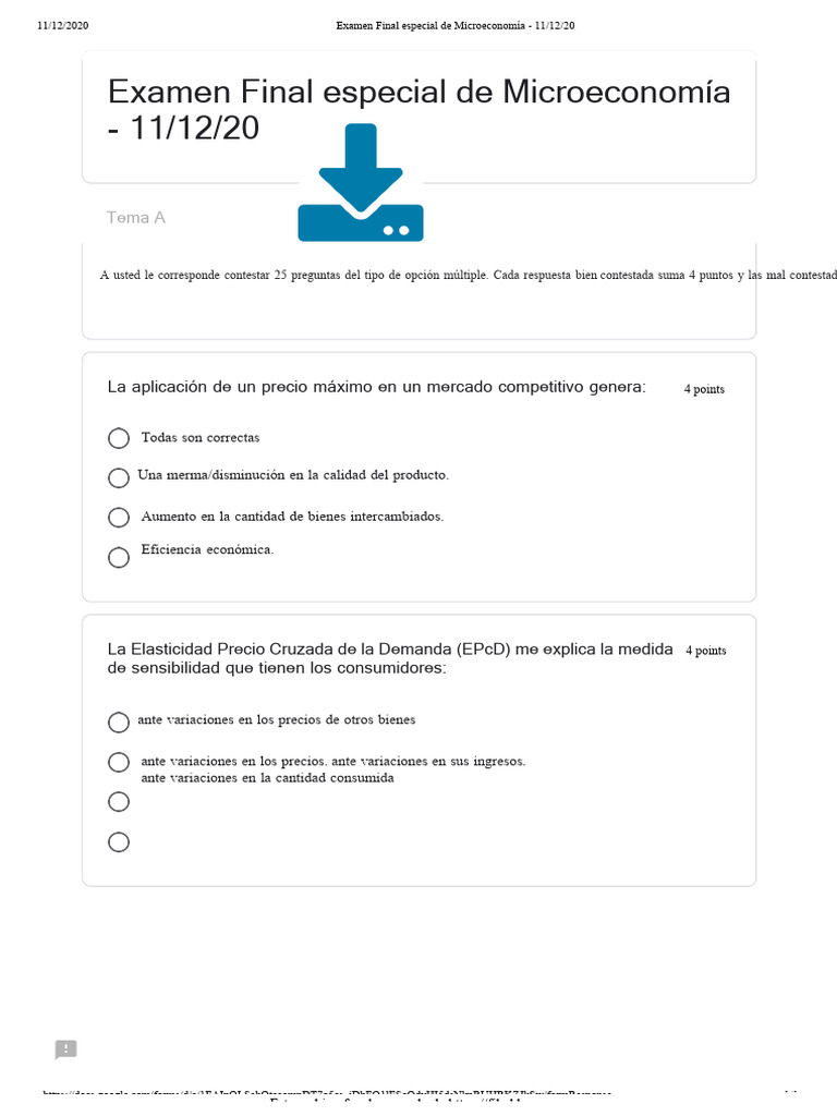 Examen Final Especial de Microeconomia - 11-12-20 | PDF | Microeconomía | Monopolio