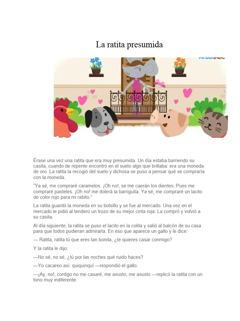 La ratita presumida: cuento infantil | PDF