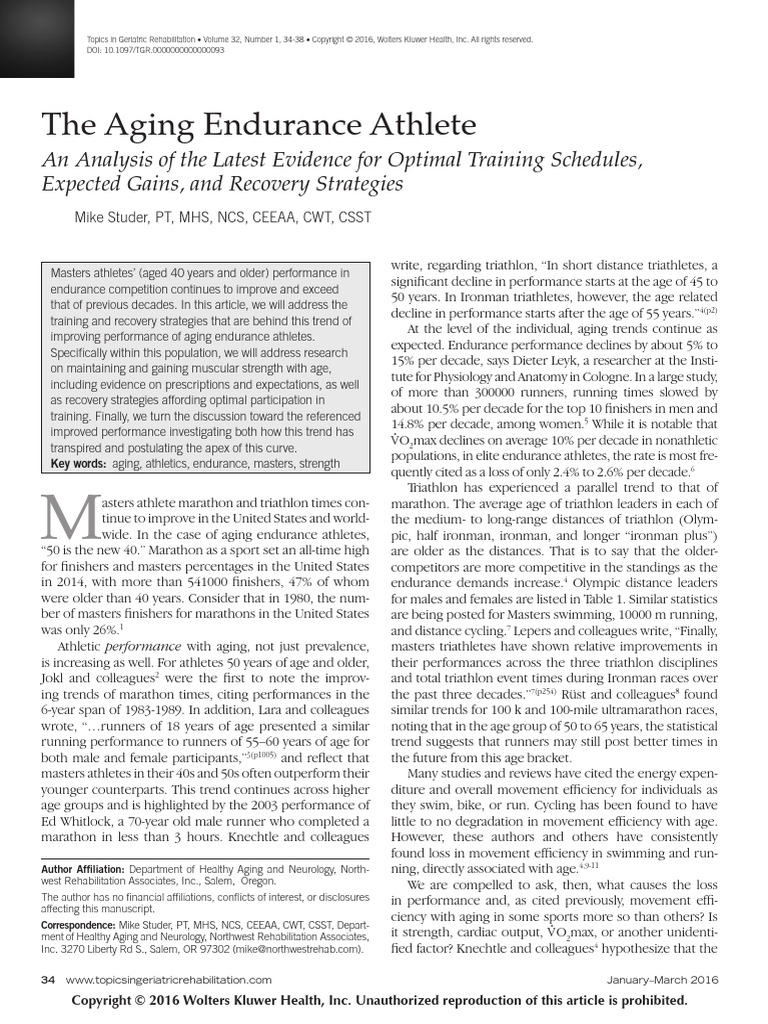 The Aging Endurance Athlete - An Analysis of The Latest Evidence For ...