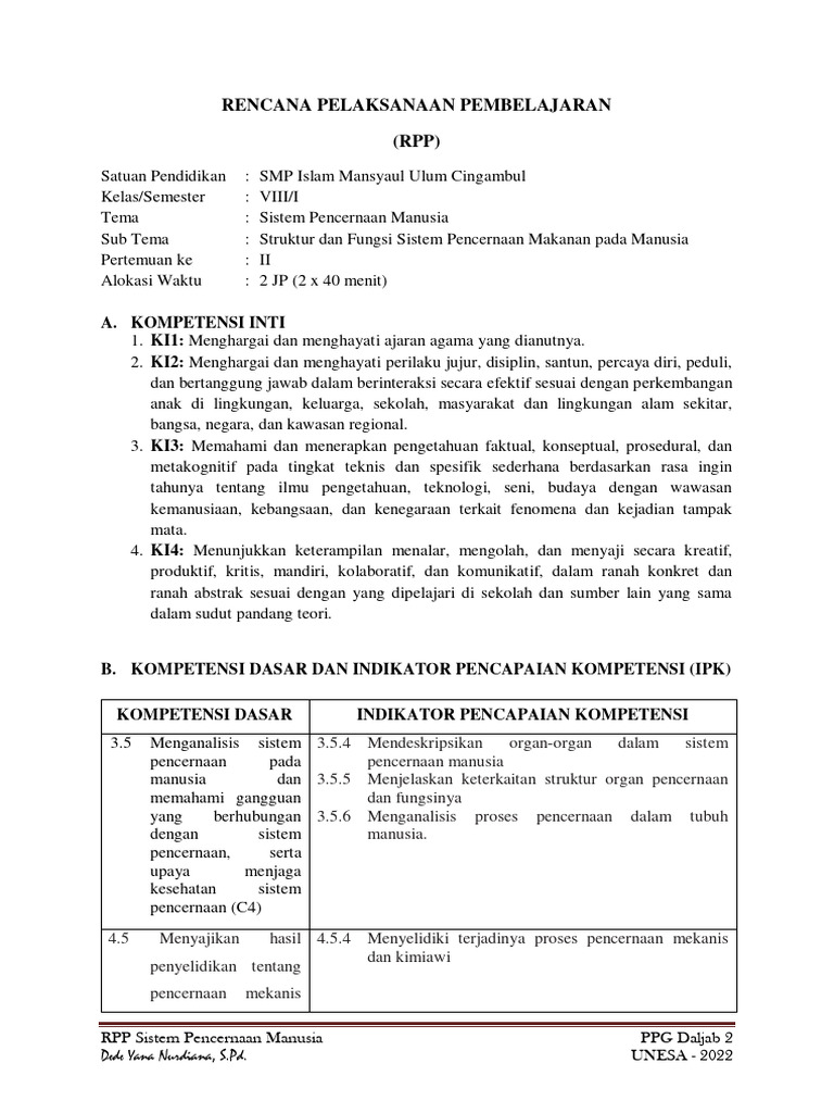 1 Perangkat PBL Pencernaan - (RPP-Rubrik-Instrumen) | PDF