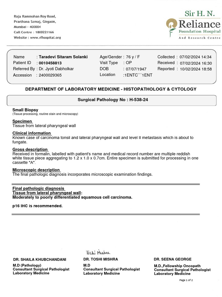 Second Opinion Neck Taraben | PDF | Pathology | Histopathology