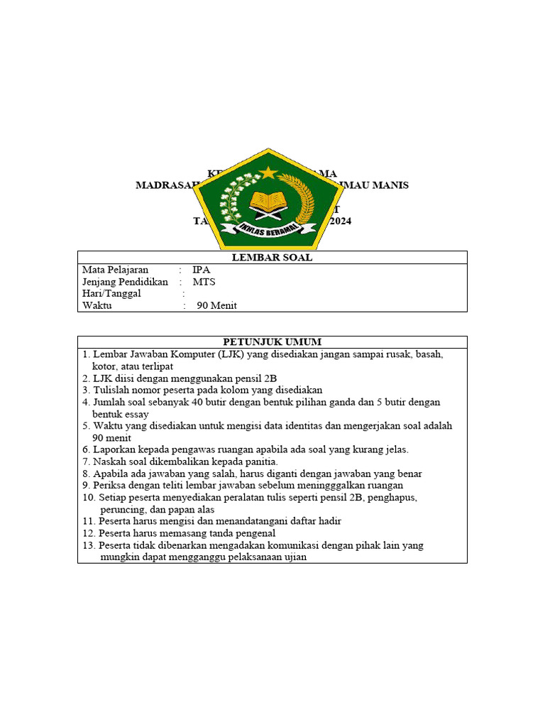 KOP Ujian Try Out | PDF