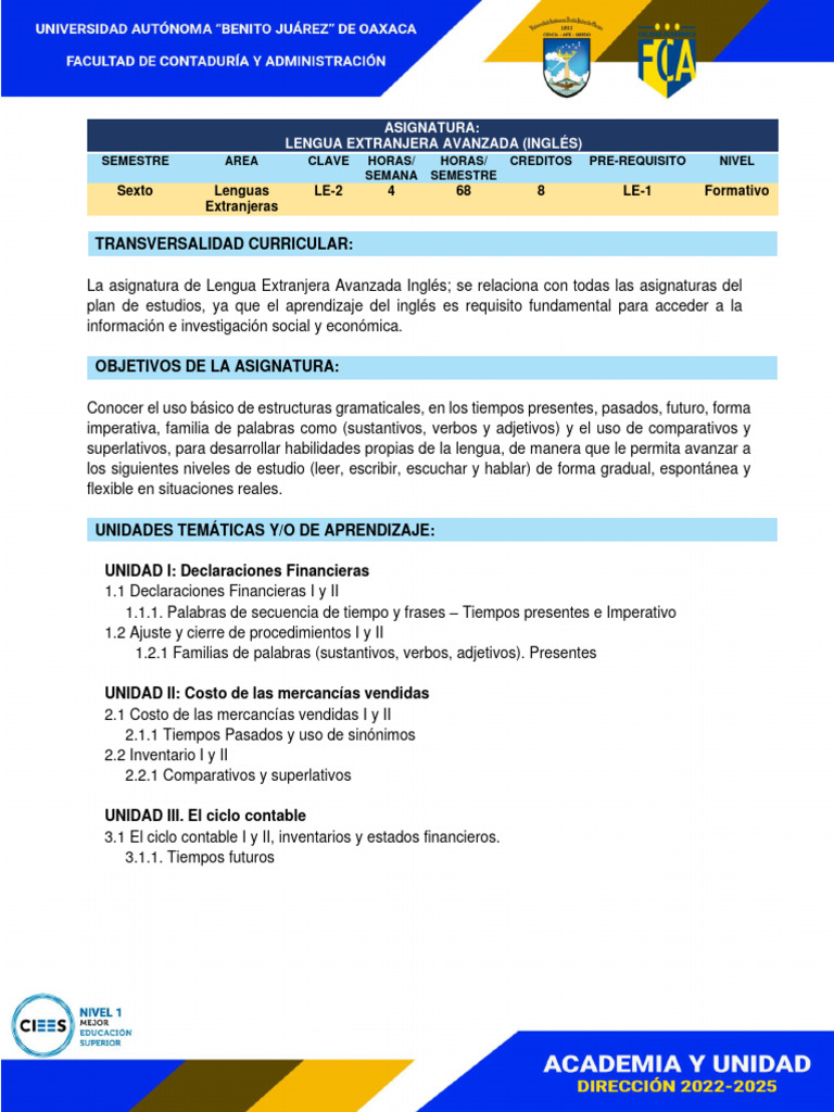 Lengua Extranjera Avanzada L A | PDF | Plan de estudios | Aprendizaje