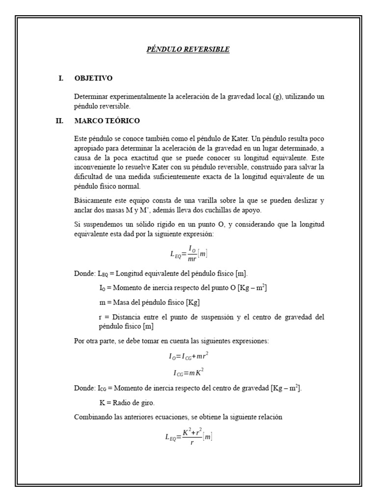 Pendeulo Reversible C | PDF | Rotación | Péndulo