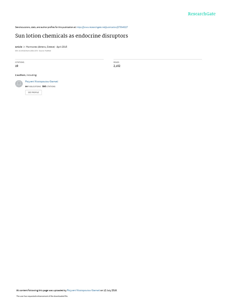 Sun Lotion Chemicals As Endocrine Disruptors | PDF | Sunscreen ...