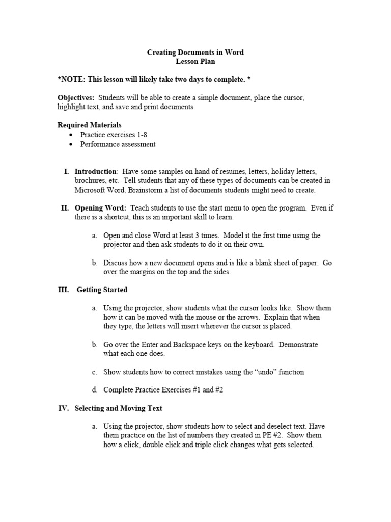 MSWord Lesson Plan | PDF | Cursor (User Interface) | Computer Keyboard