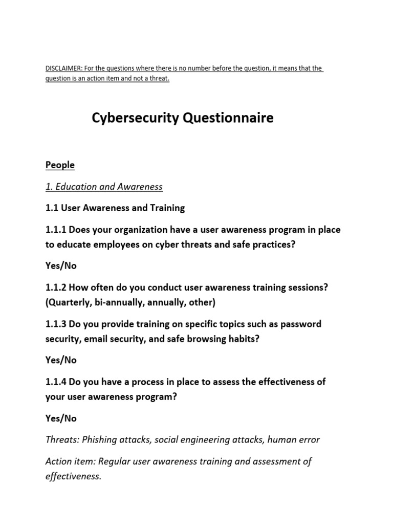 (PDF) - Cybersecurity Questionnaire | PDF | Information Security | Security (PDF) - Cybersecurity Questionnaire | PDF | Information Security | Security