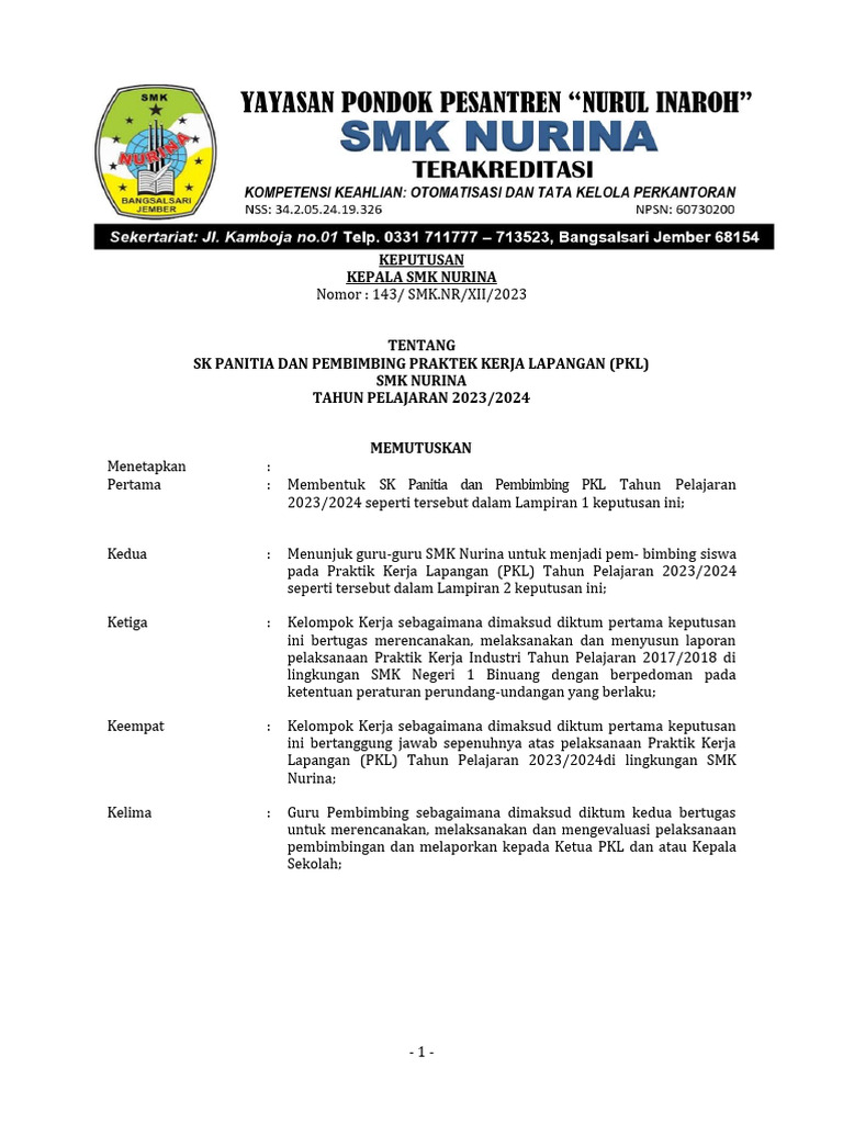 SK PKL | PDF | Karier & Perkembangan