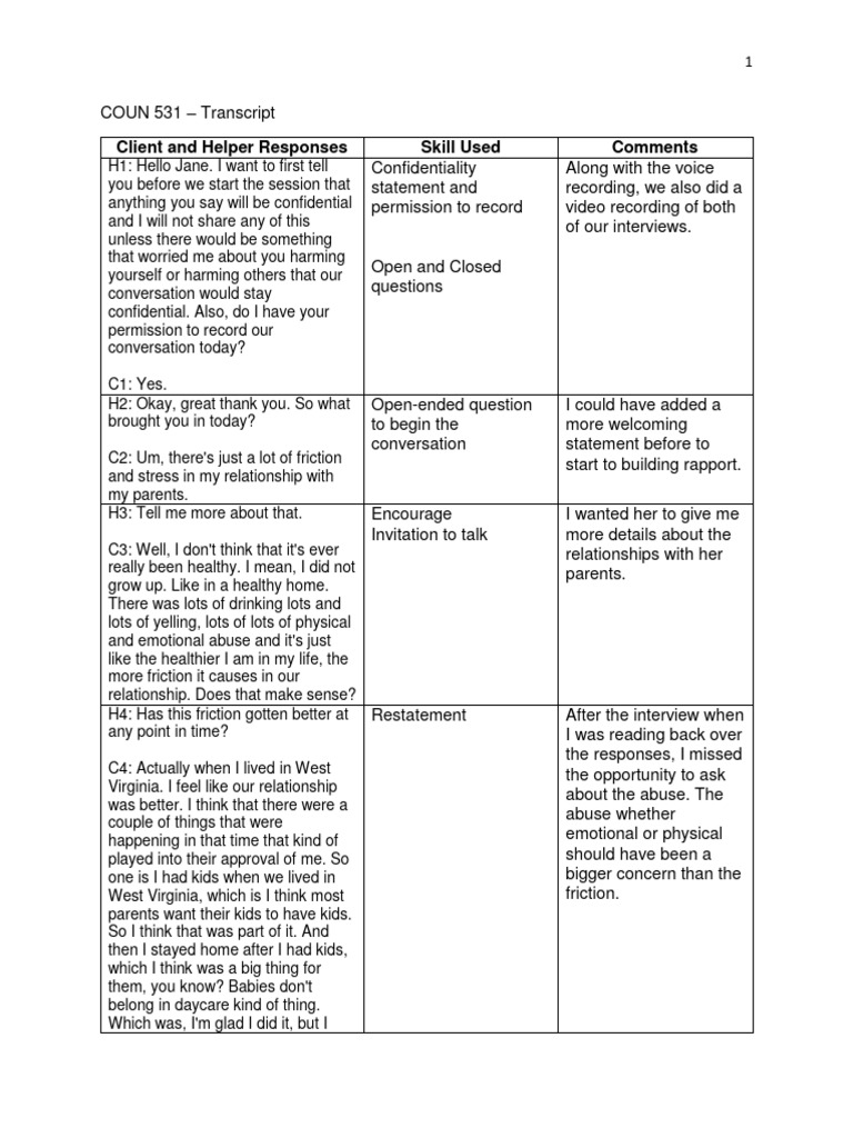 Counseling Session Transcript Analysis | PDF | Psychological Concepts ...