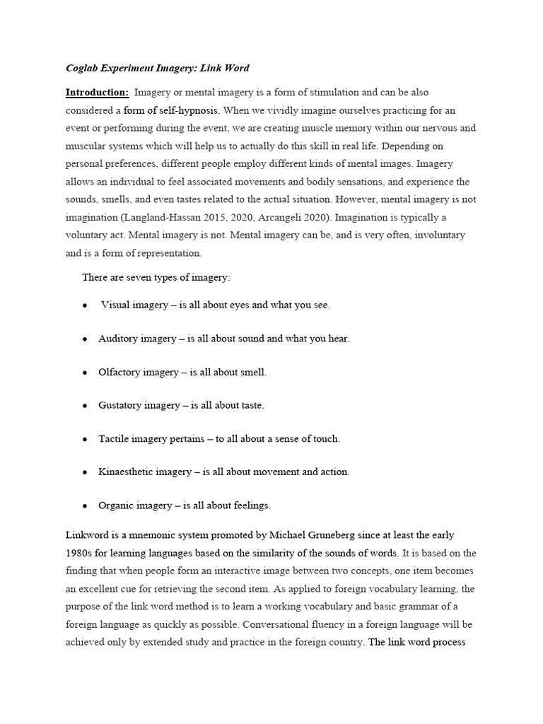 Coglab Experiment Imagery | PDF | Mental Image | Senses