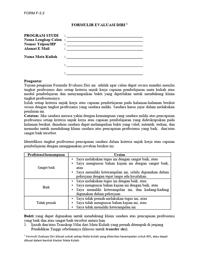STR - Keb - F3.2 - Formulir Evaluasi Diri | PDF