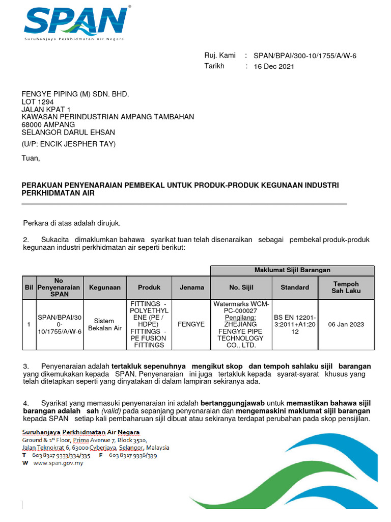 6SPAN - FENGYE PE Fittings BSEN12201 (6 Jan 2023) | PDF