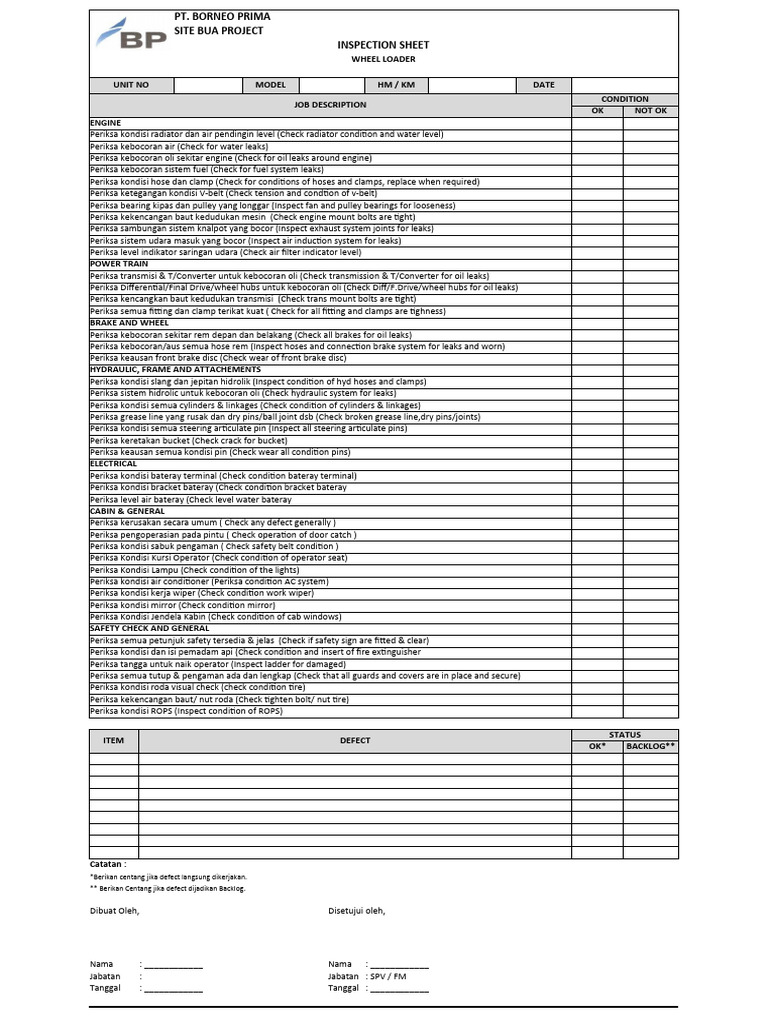 Form Inspection - Loader | Download Free PDF | Brake | Car
