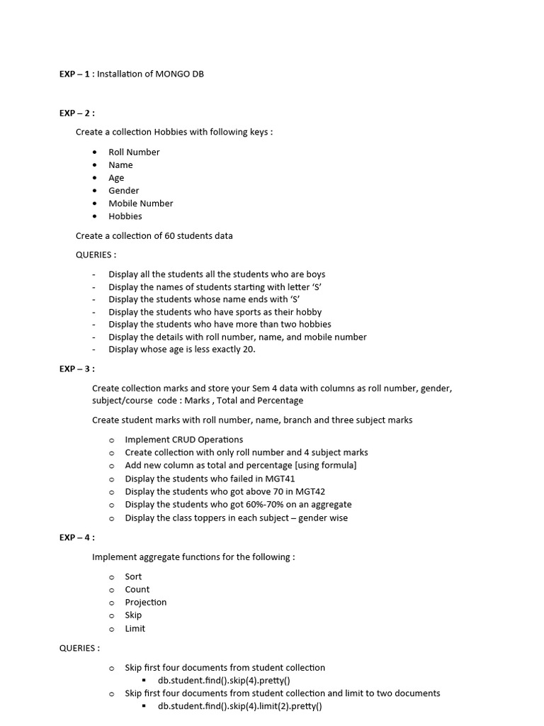 MongoDB Practical Record 1 | PDF | Mongo Db | Data