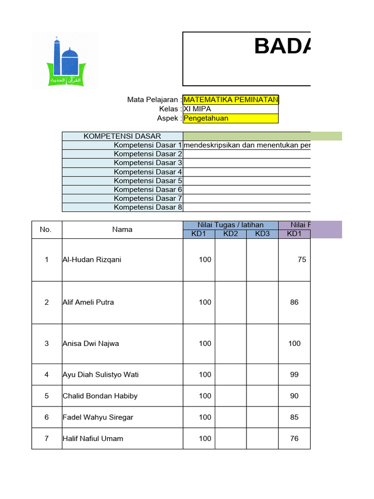 Rekap Nilai PAS Kelas X KKM 70 PEMINATAN | PDF