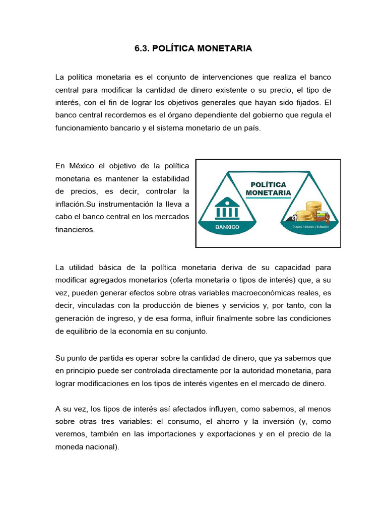 Objetivos y Funciones de la Política Monetaria | PDF | La política ...