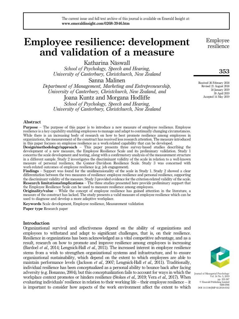 Employee Resilience Scale | PDF | Psychological Resilience | Survey ...