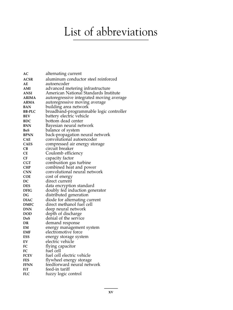 List of Abbreviations 2023 Fundamentals of Smart Grid Systems | PDF ...