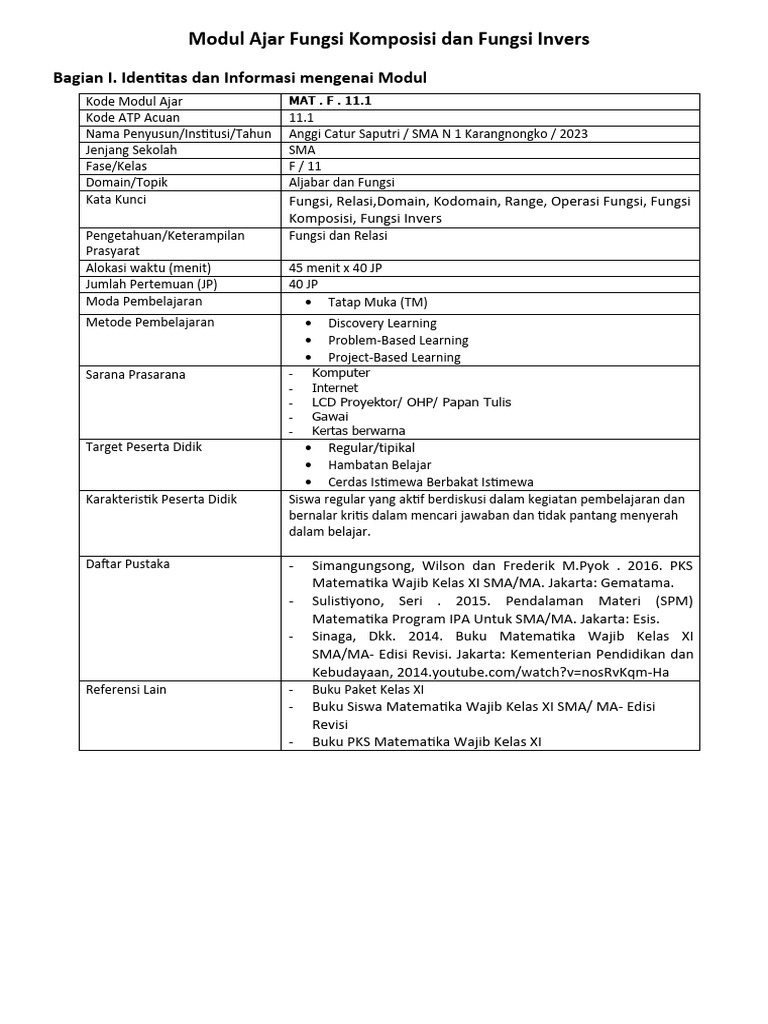 Modul Ajar 1 Matematika Sma Fase F | PDF | Karier & Perkembangan